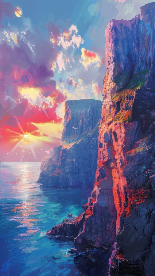 Sunrise at the Rocky Cliff Over the Ocean Stock Photo - Image of cliff ...