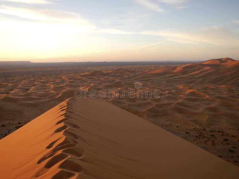 Sunrise in Sahara desert stock photo. Image of tall, morocco - 53478360