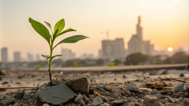 Sunrise Sapling Low-Angle, Urban Backdrop Stock Illustration ...