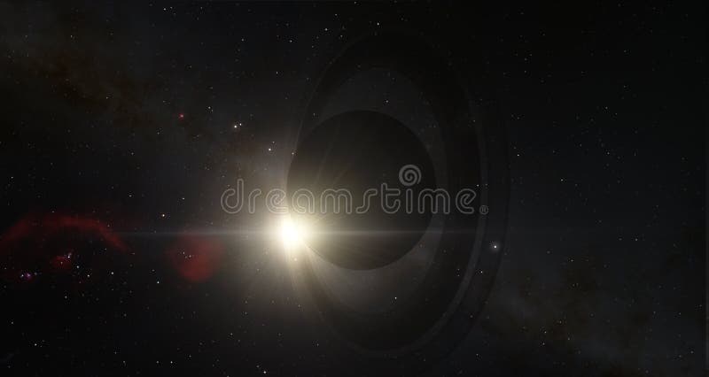 Sunrise on Saturn. Sun Rays and and a Planet 3d Illustration Background ...