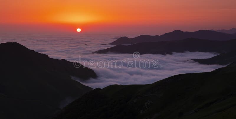 Sunrise with Sea of Clouds in the Pyrenees Stock Photo - Image of ...