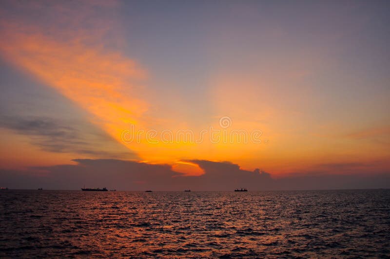 Sunrise on the sea stock image. Image of sunset, sunrise - 92037955