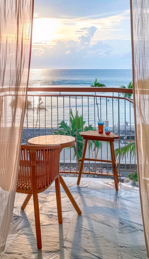 Sunrise Sea View from Balcony Stock Illustration - Illustration of ...