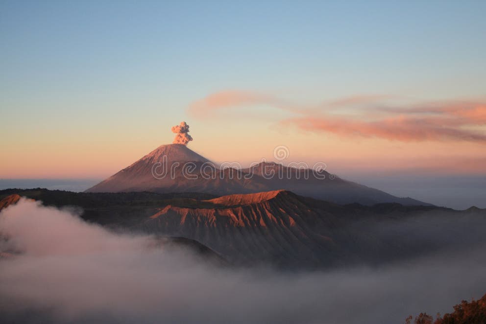 Sunrise at Semeru Volcano on Java, Indonesia Stock Photo - Image of ...