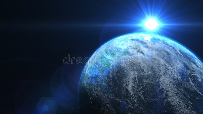 Sunrise and Shadow on the Earth Rotate in Space with Star in Universe ...