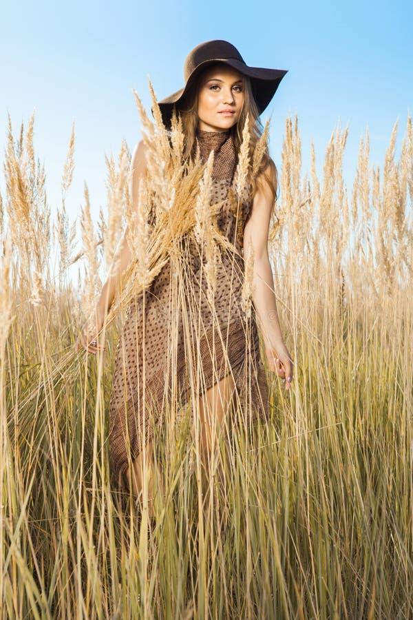 Sunrise Shot of Young Model in Tallgrass Meadow Stock Image - Image of ...