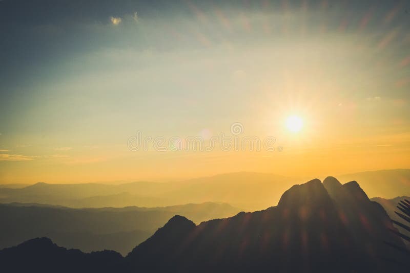 Sunrise Sky Backlit with Big Mountain Stock Image - Image of city ...