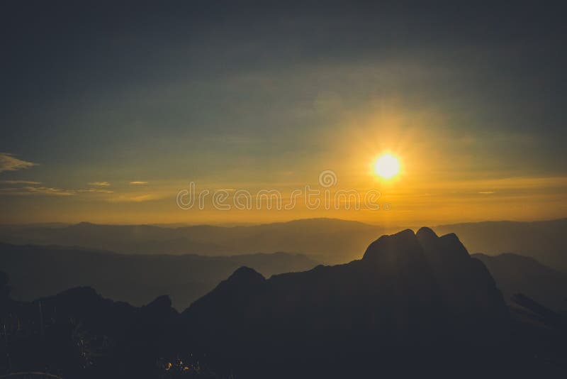 Sunrise Sky Backlit with Big Mountain Stock Photo - Image of landscape ...