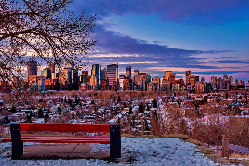 Sunrise Sky Glowing Over Downtown Calgary Editorial Photo - Image of ...