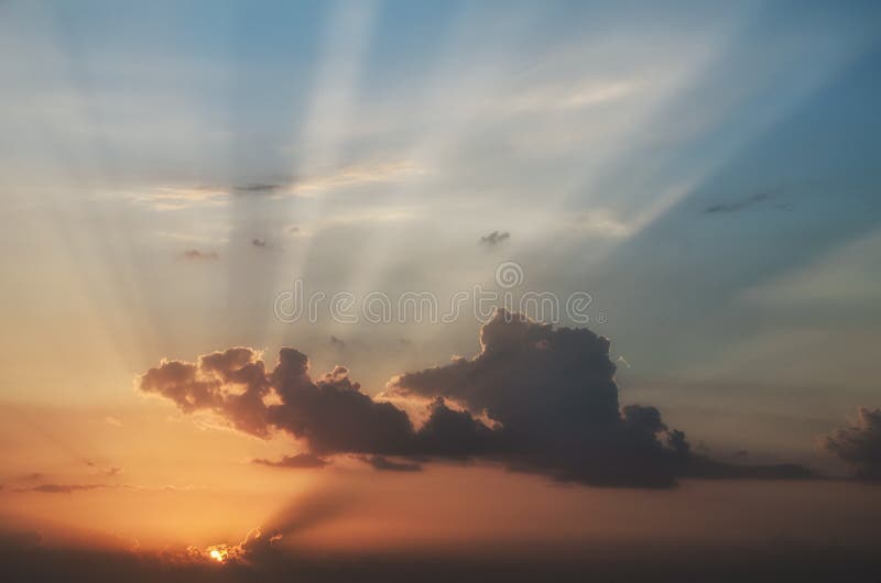 Sunrise Sky with Red and Blue God Rays Stock Image - Image of concept ...