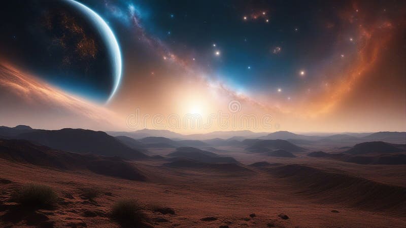 Sunrise in Space _An Outer Space View of an Alien Planet and a Blue ...