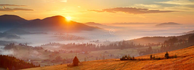 Sunrise in spring stock image. Image of grass, mist, dusk - 42028413