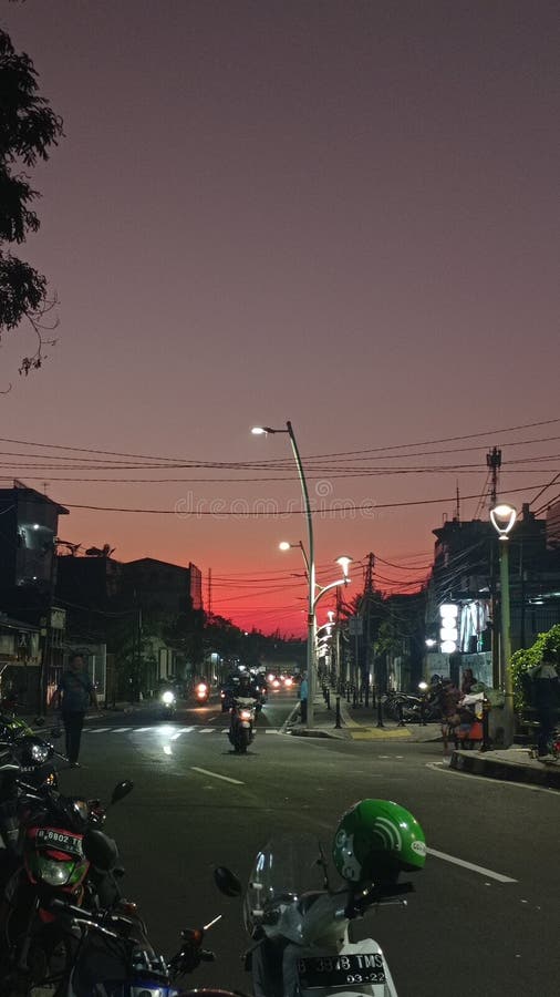 Sunrise on the street editorial stock photo. Image of evening - 261816928