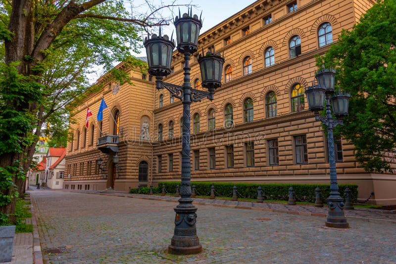 Sunrise on a Street of the Old Town of Riga, Latvia. Stock Photo ...