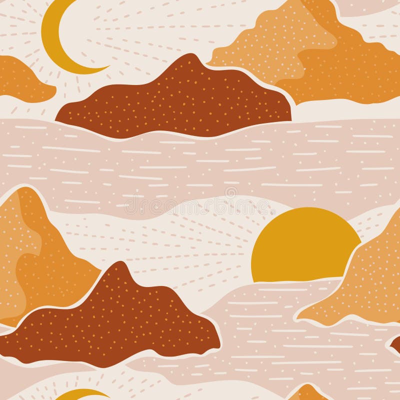Sunrise and Sunset Aesthetic Neutral Seamless PatternPrint Stock Vector ...