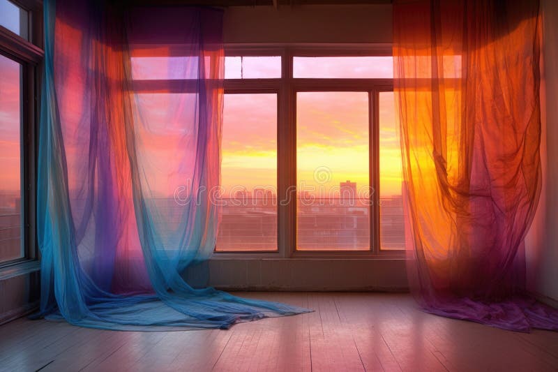 Sunrise or Sunset Colors Glowing Behind a Sheer Curtain Stock ...