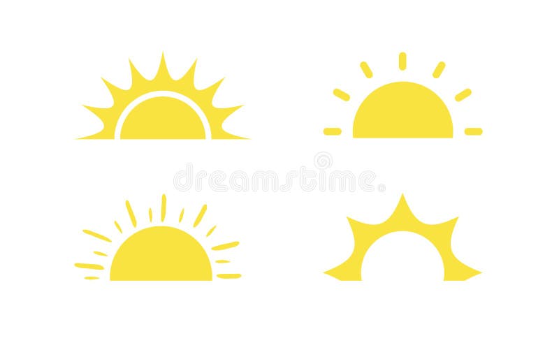 Sunrise or Sunset Isolated on White Background. Yellow Sunrise Over ...