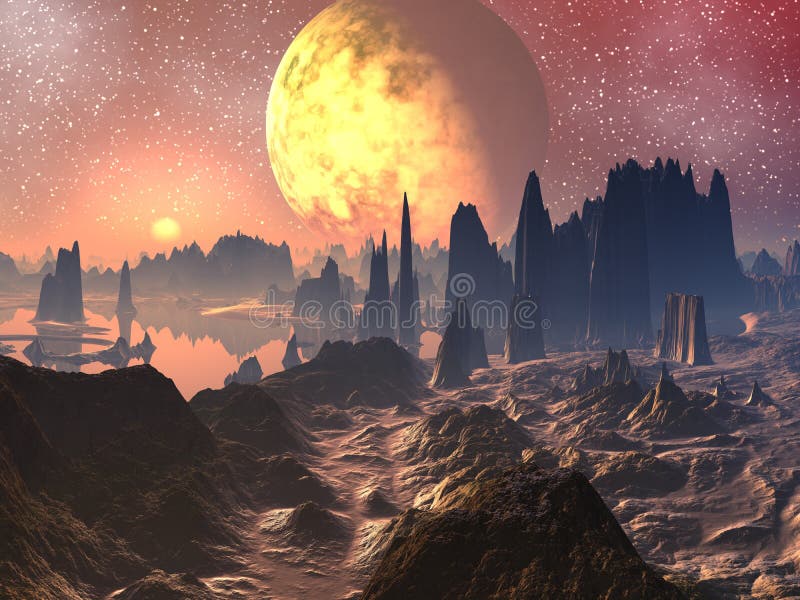 Alien Landscape with Futuristic Greek City Stock Illustration ...