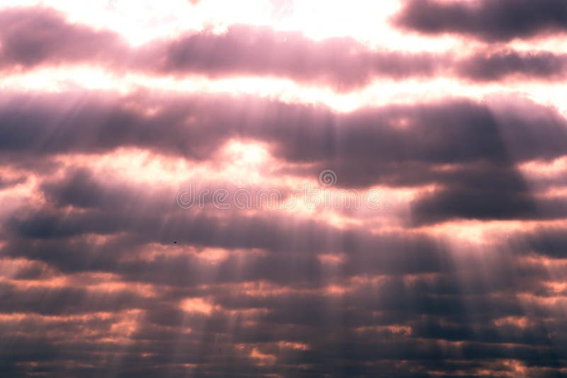 Sunrise Sunset. Sky Clouds, Sunbeam through the Clouds Stock Photo ...