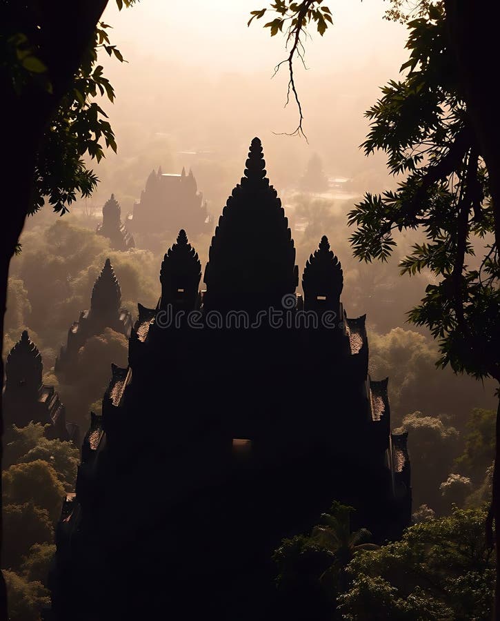 Sunrise Temples with Myanmar Silhouette Stock Illustration ...