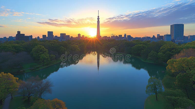 Sunrise Tokyo Tower Park Reflection Cityscape Stock Image - Image of ...