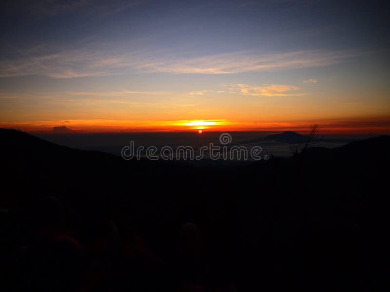 Sunrise from the Top of Sikunir in the Dieng Plateau Stock Photo ...
