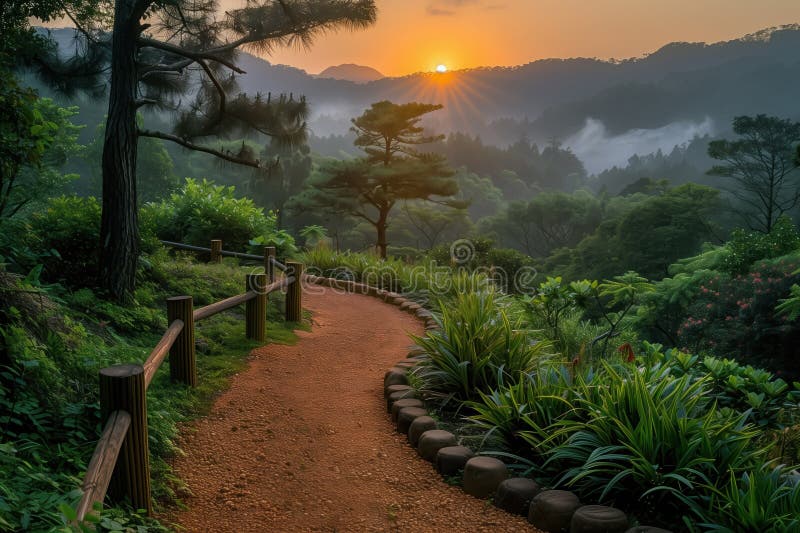 Sunrise at Tropical Natural Park with Equipped Trail Stock Image ...
