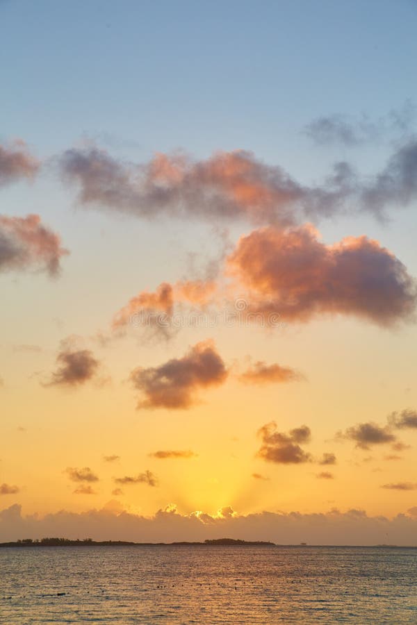 Sunrise in Tropics with Golden Sky and Pink Clouds Stock Photo - Image ...