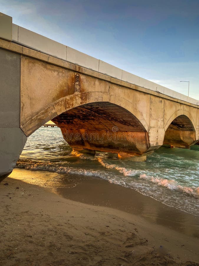 A Sunrise Under De Bridge in Puerto Progreso Stock Photo - Image of ...
