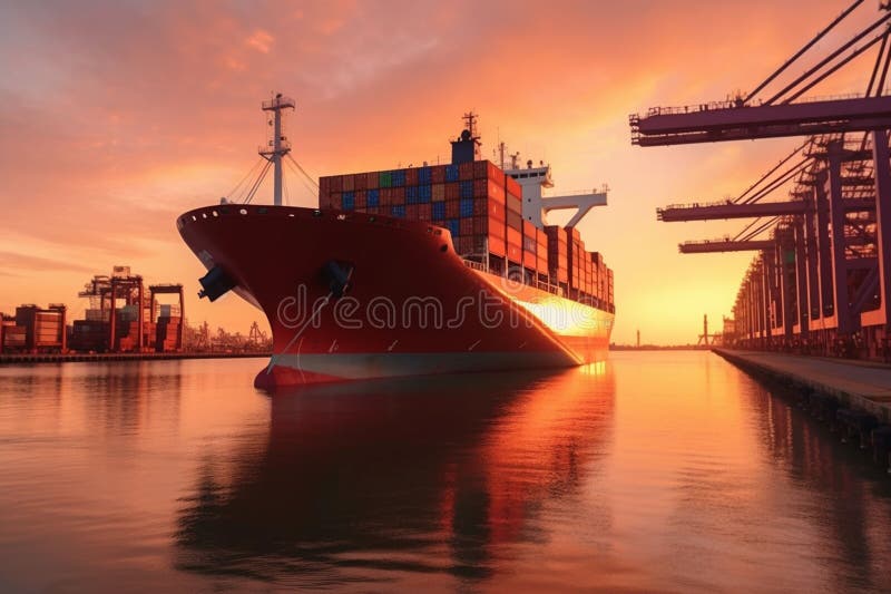 Sunrise Vessel Loading, Container Ship Prepares for Freight and Cargo ...