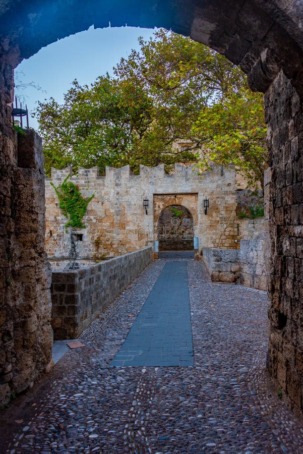 Sunrise View of the Amboise Gate of Rhodes in Greece Stock Photo ...