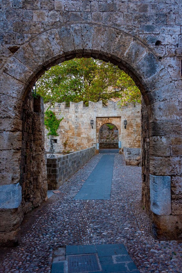 Sunrise View of the Amboise Gate of Rhodes in Greece Stock Image ...