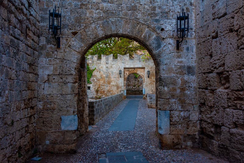 Sunrise View of the Amboise Gate of Rhodes in Greece Stock Photo ...
