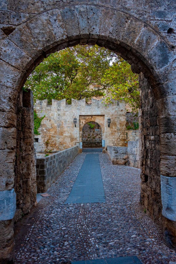 Sunrise View of the Amboise Gate of Rhodes in Greece Stock Photo ...