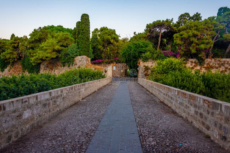 Sunrise View of the Amboise Gate of Rhodes in Greece Stock Image ...