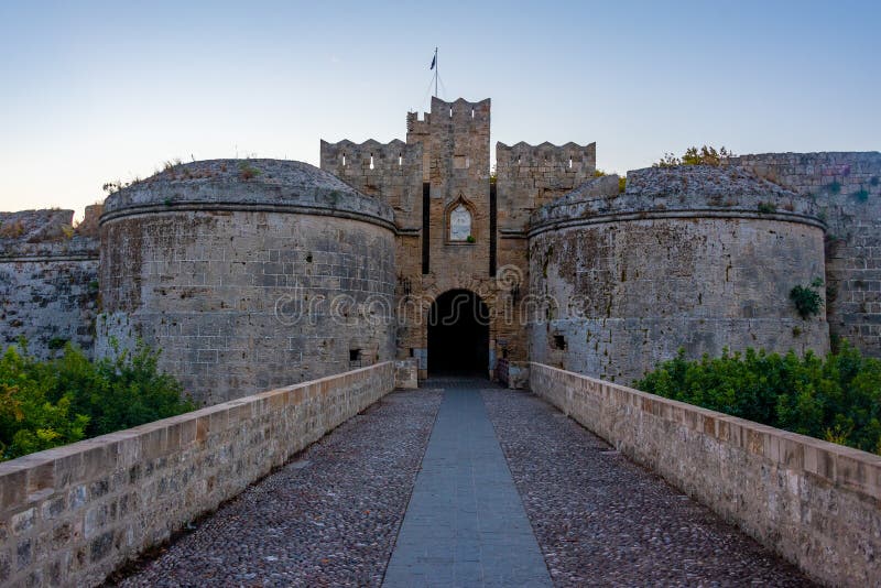 Sunrise View of the Amboise Gate of Rhodes in Greece Stock Image ...