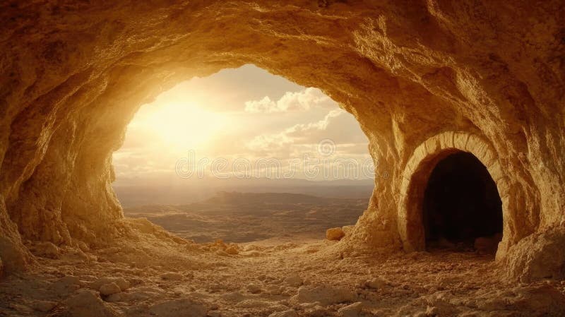 Sunrise View from Ancient Cave Opening with Rugged Rocky Interior Stock ...