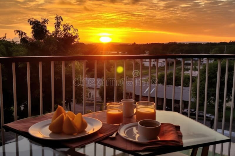Sunrise View from Balcony with Breakfast Stock Photo - Image of balcony ...