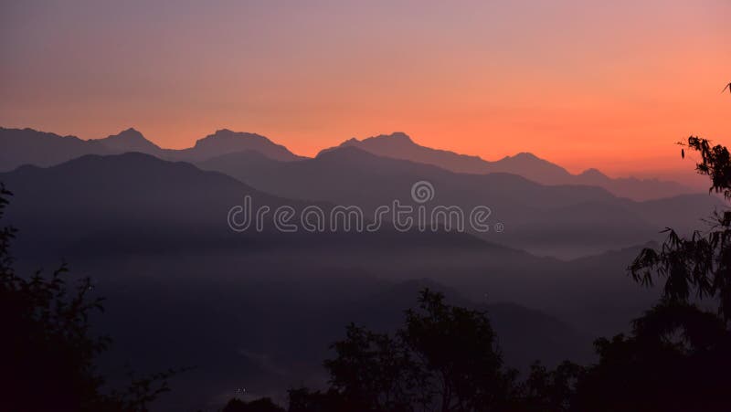 Sunrise View of Himalaya Mountain Ranges from Sarangkot, Nepal Stock ...