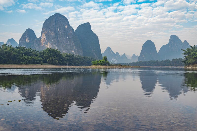 Sunrise View of Li River by Xingping. Stock Photo - Image of guilin ...