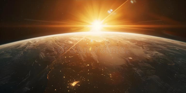 Sunrise View from Orbit: Outer Space Planet Scenery. Concept Sunrise ...