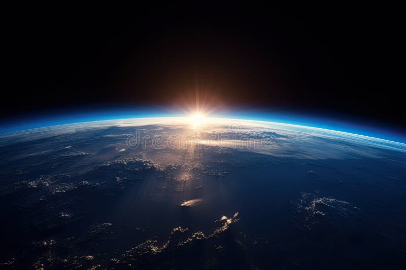 Sunrise View of the Planet Earth from Space with the Sun Setting Over ...