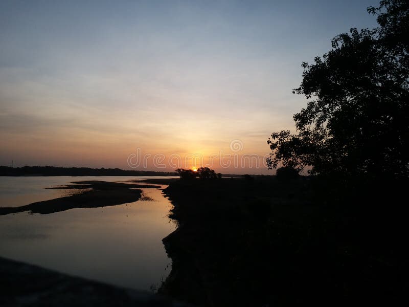 Sunrise View in River Side Area of Odisha Village Stock Photo - Image ...