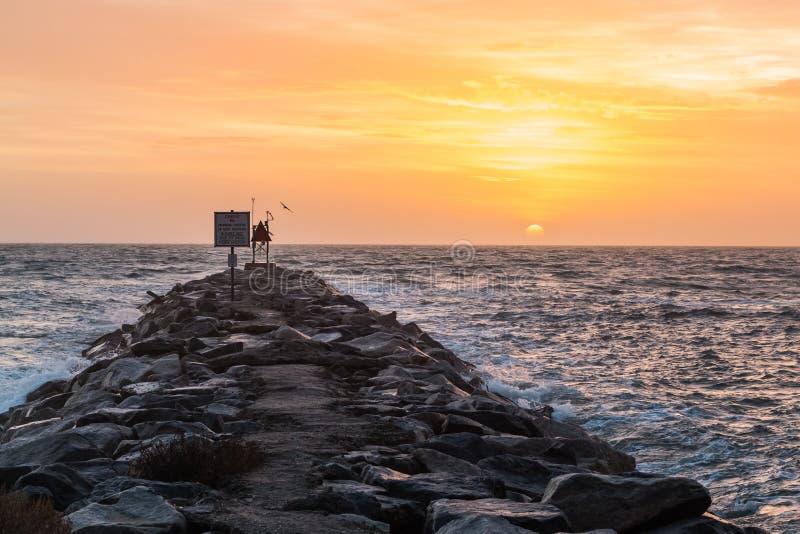 Sunrise View while on Rock Jetty at Rudee Inlet Stock Photo - Image of ...