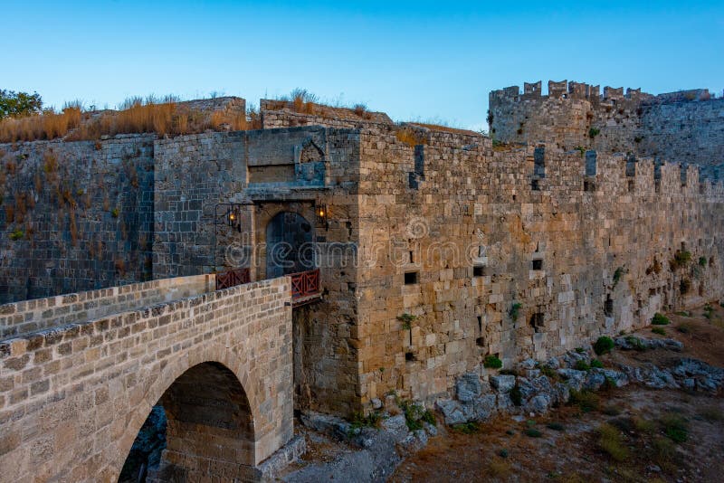 Sunrise View of the Saint Athanasios Gate of Rhodes in Greece Stock ...