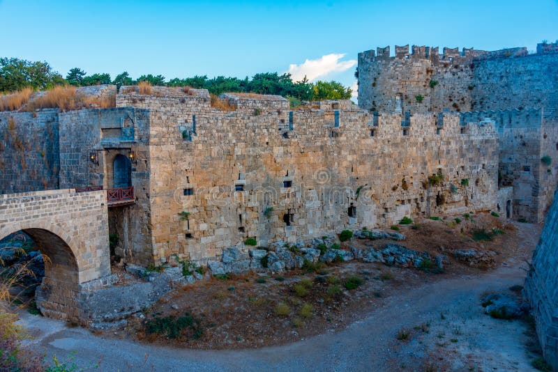 Sunrise View of the Saint Athanasios Gate of Rhodes in Greece Stock ...