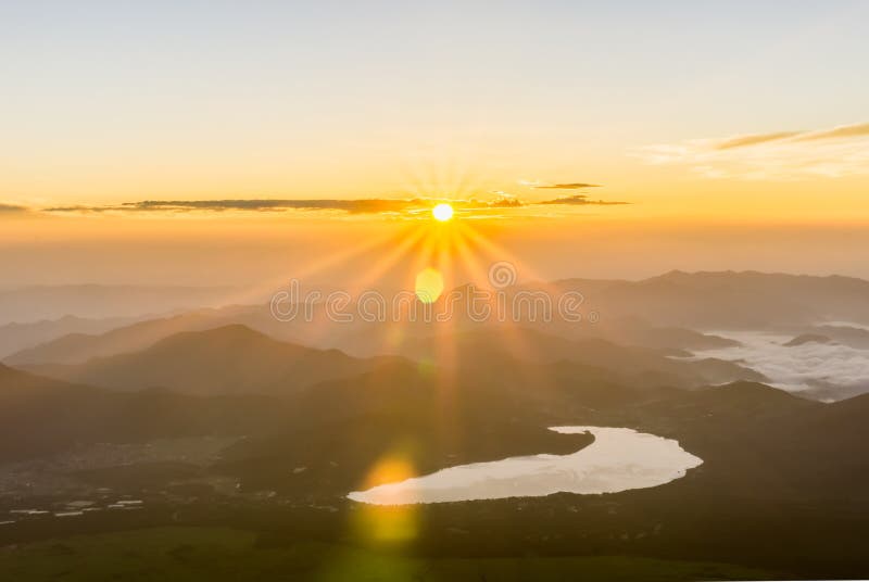 Sunrise View from Summit of Mount Fuji Stock Photo - Image of hiking ...