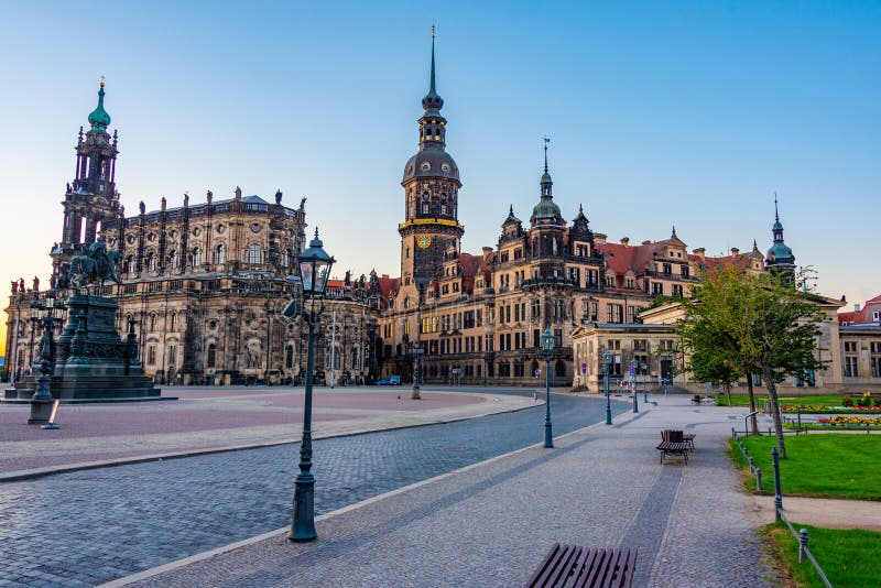 Sunrise View of the Theaterplatz in Dresden, Germany Stock Photo ...