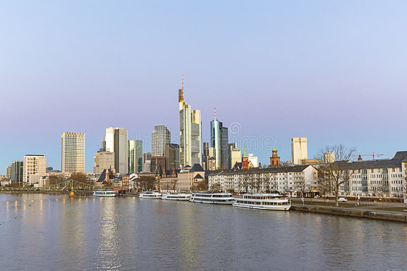 Sunrise with View To Skyline of Frankfurt with River Main Editorial ...