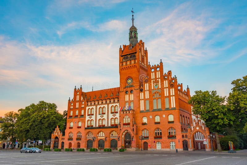 Sunrise View of Town Hall in Slupsk, Poland Stock Photo - Image of ...